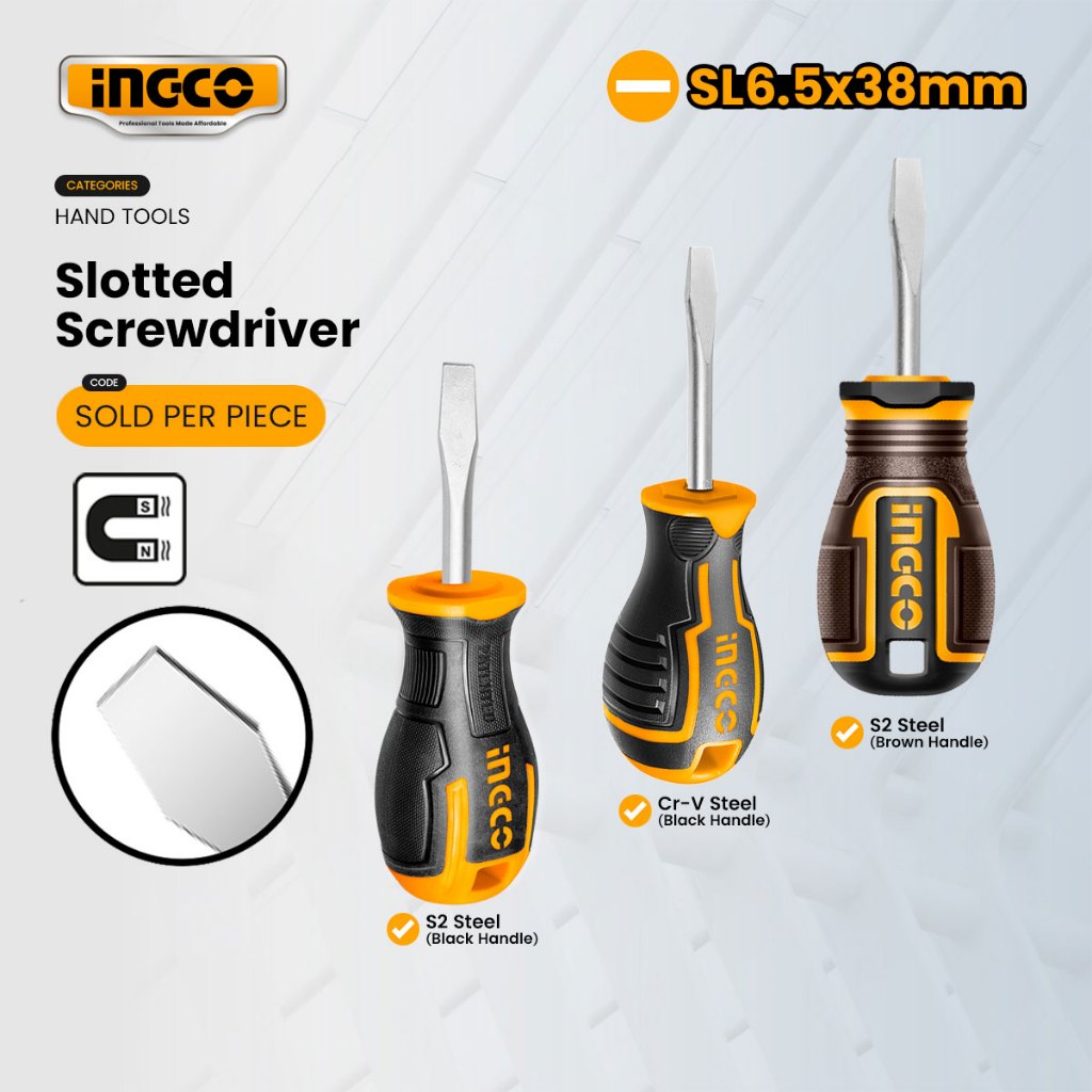 Ingco Slotted Flat Screwdriver SL6.5x38mm Compact Flathead Magnetic ...