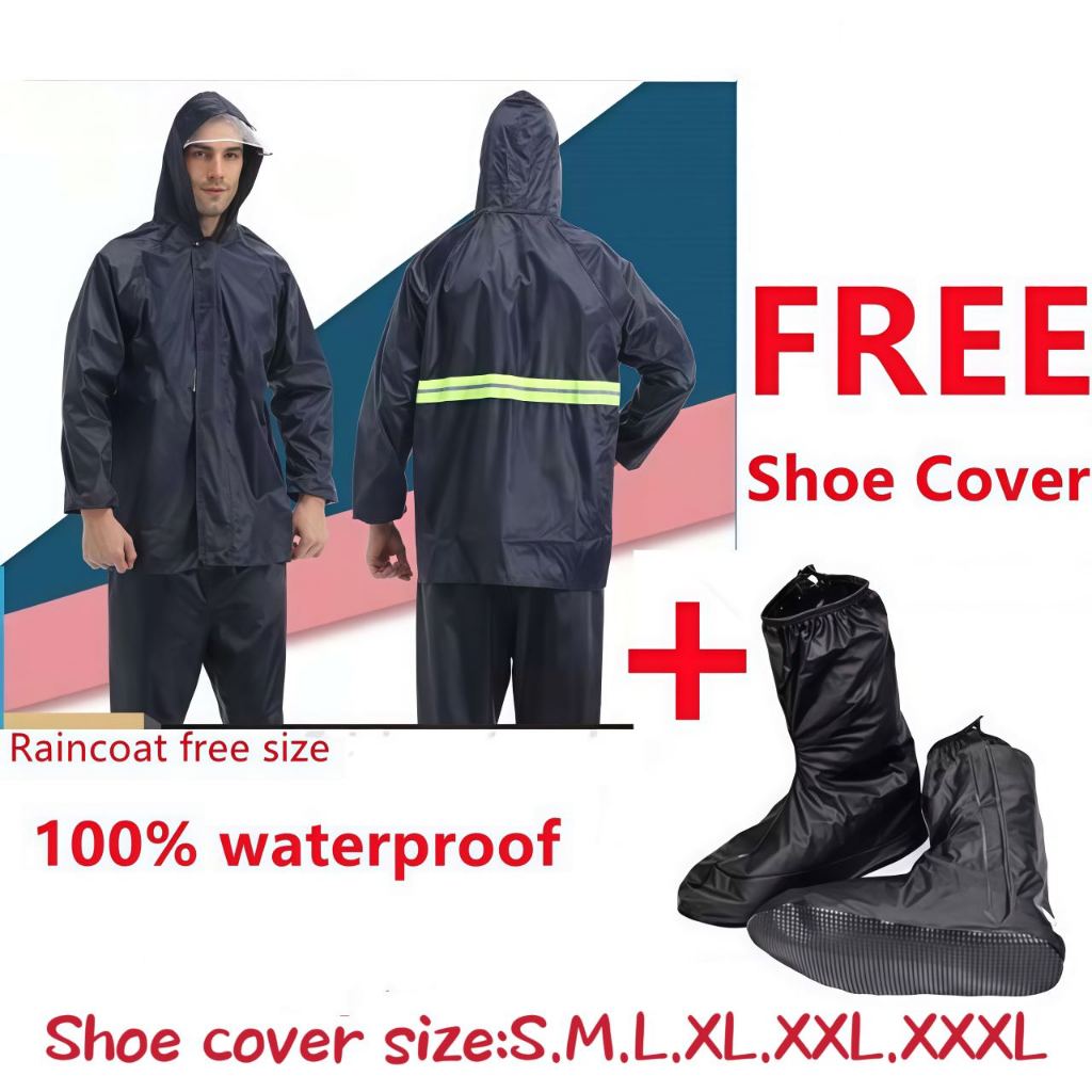 Raincoat with reflective strip + waterproof rainshoes cover motor ...