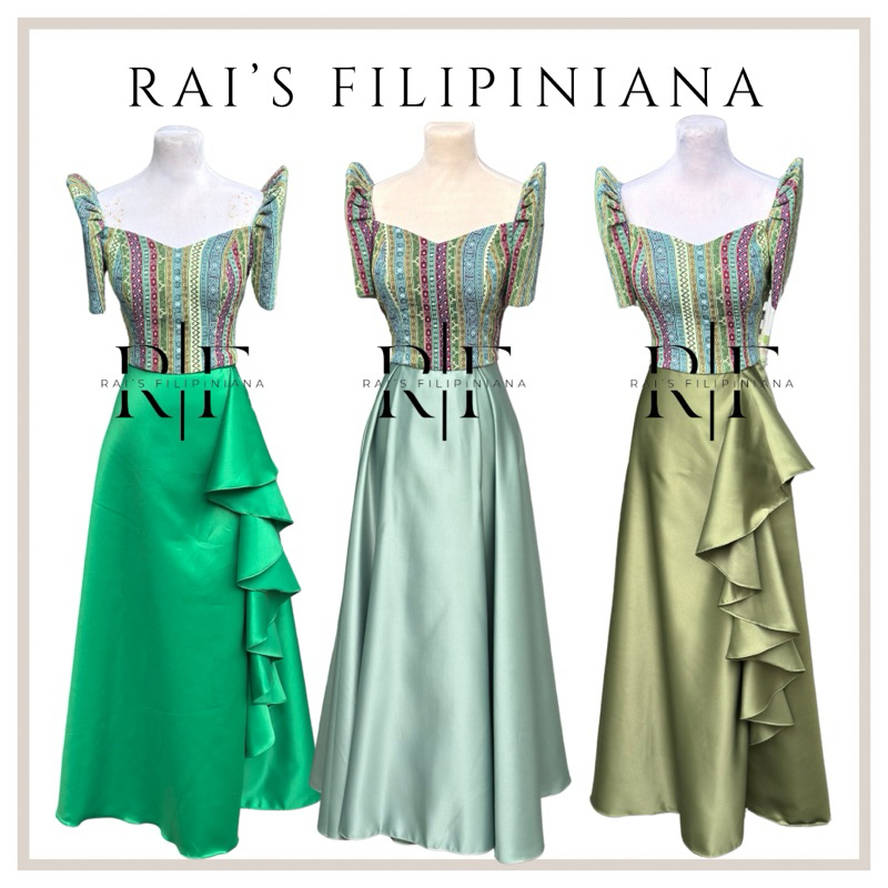 Modern Filipiniana Forest Ethnic Top with Raffles and Pleated Skirt ...