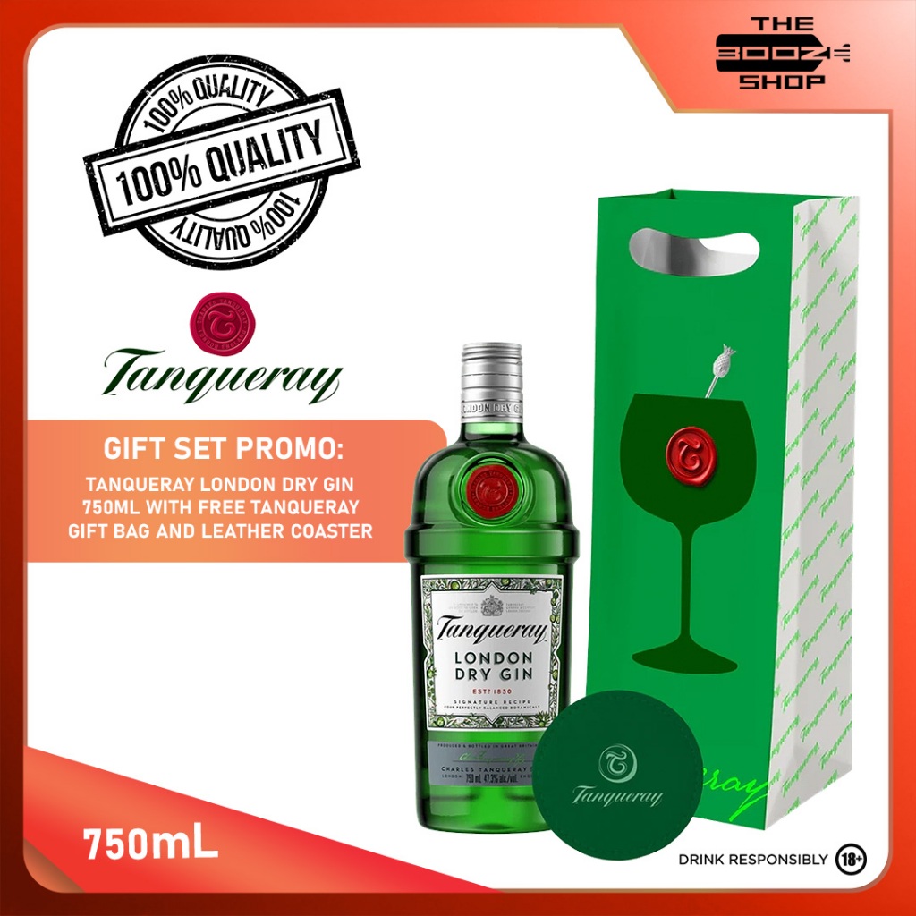 Gift Set: Tanqueray London Dry Gin 750ml w/ Coaster + Gift Bag | Shopee ...