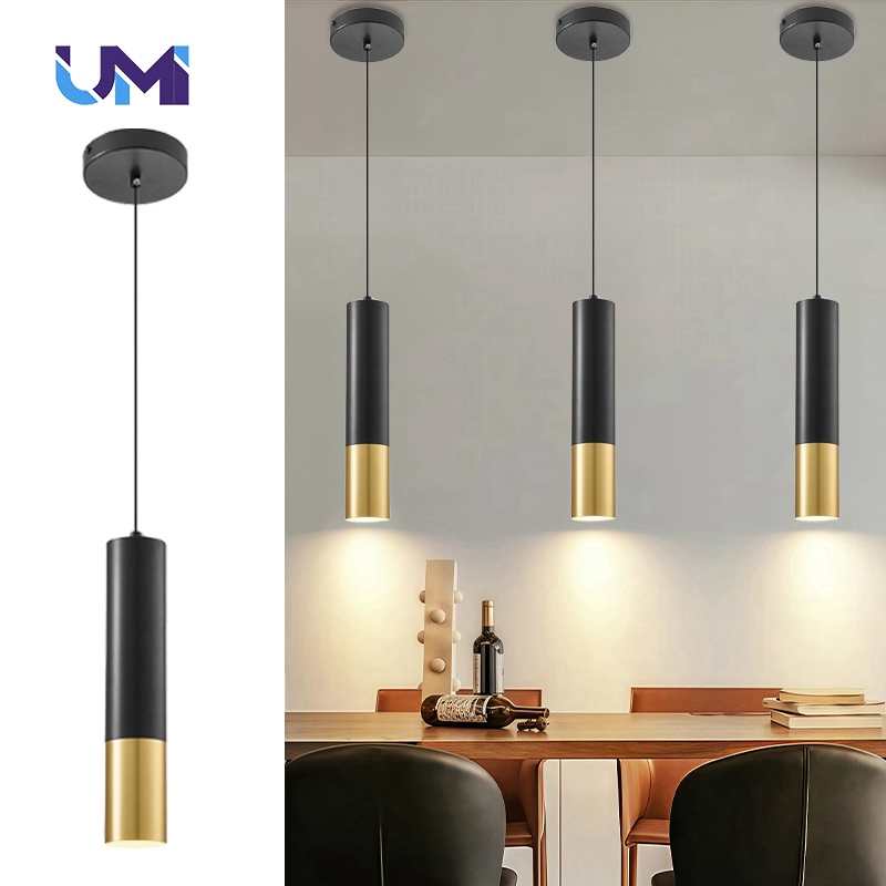 LED Pendent Light Cylindrical Blackgold Aluminum Drop Light for Dining ...