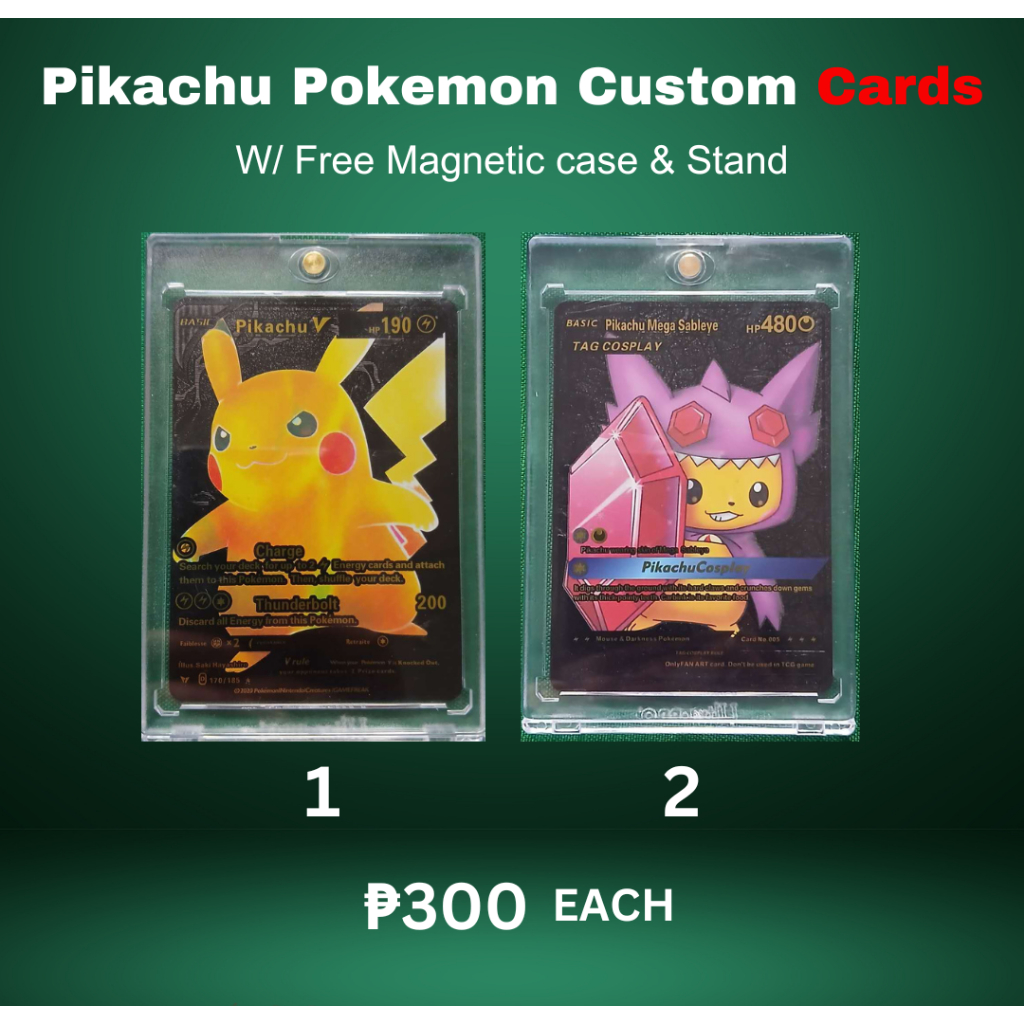Pikachu Pokemon Custom Cards with Free Black Magnetic case & Stand ...