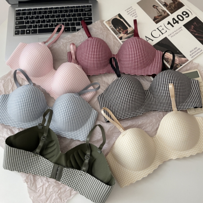 LSJ 32-38AB Plaid Seamless Bra for womens Push up Bra Non-Wire Sexy Bra ...