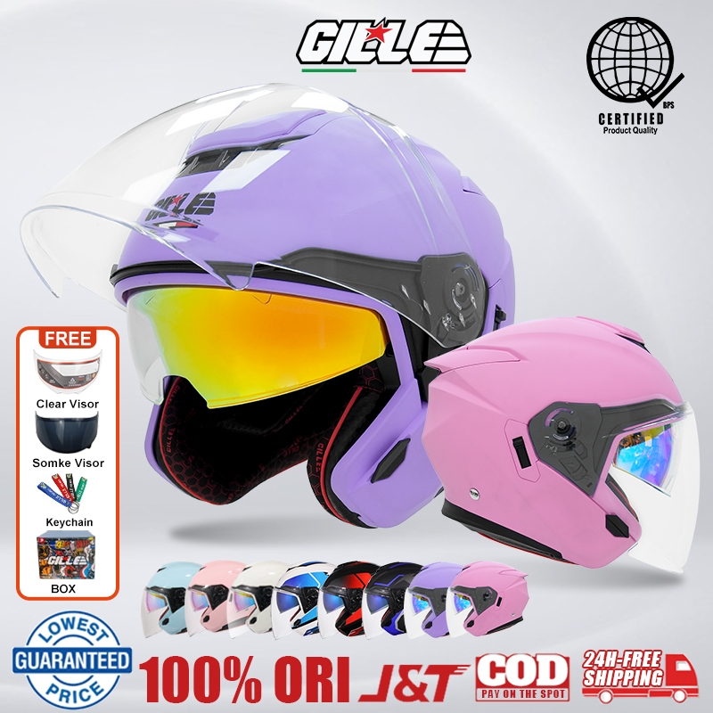 𝟭𝟬𝟬%𝗢𝗥𝗜 GILLE VISAGE FF005 Half Face Helmet Dual visor For Motorcycle ...