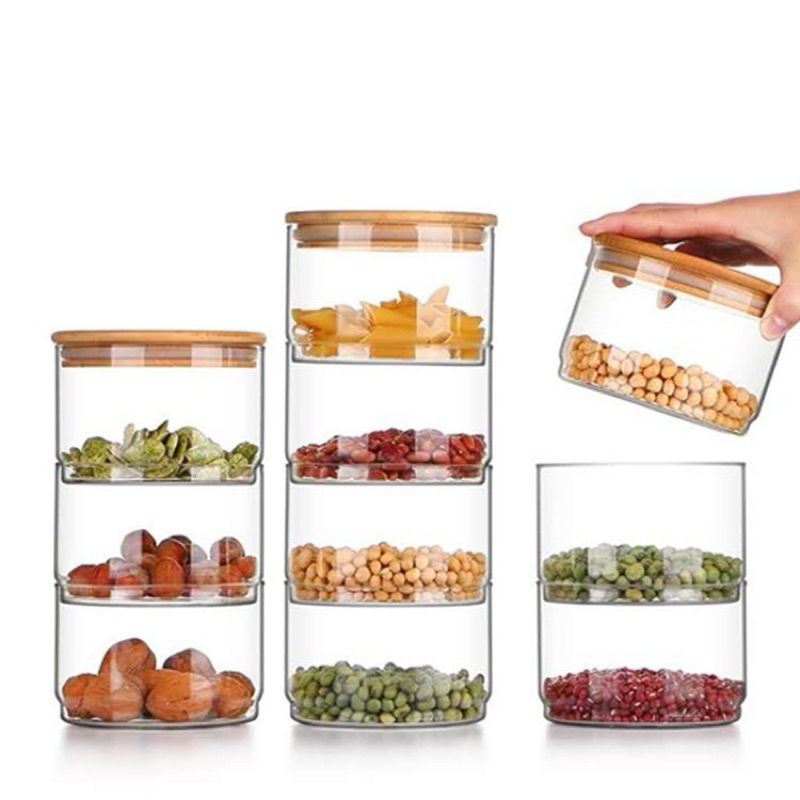 4 Layers Stackable Glass Canister with Bamboo Lid Food Storage | Shopee ...