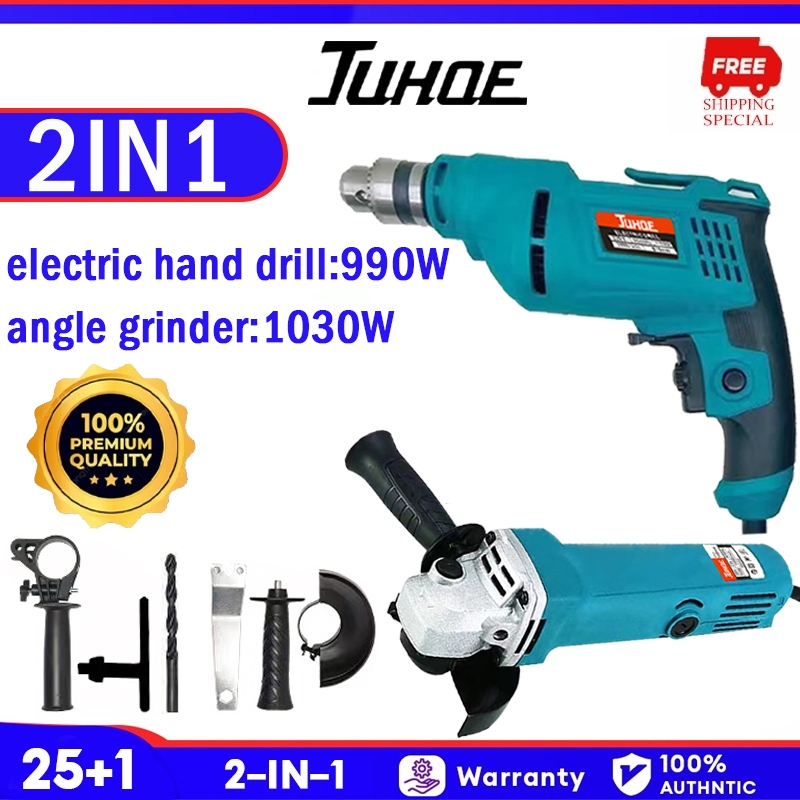 JUHOE 2 in 1 Pack Angle grinder and Electric Drill Driver set Free ...