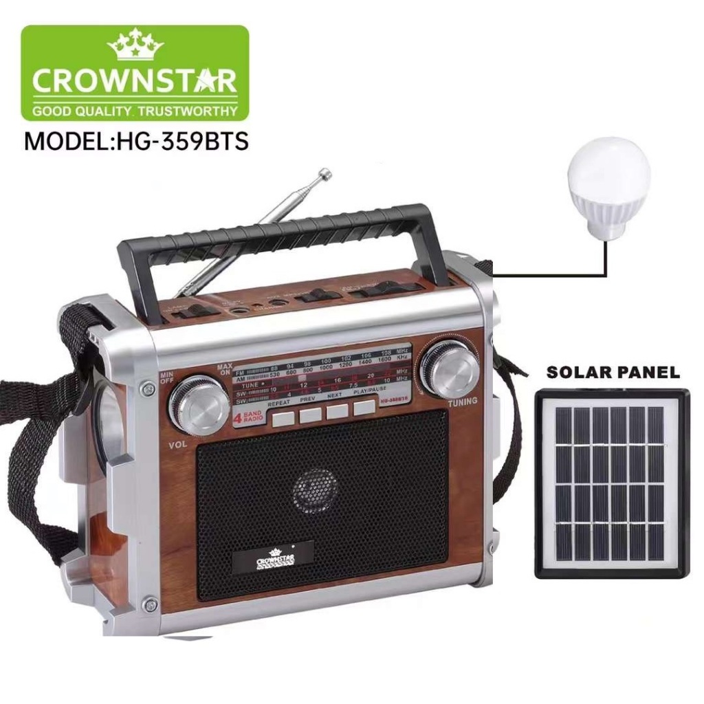 moosor CROWNSTAR HG-359BTS Bluetooth AM/FM/SW Solar Radio with USB/TF ...