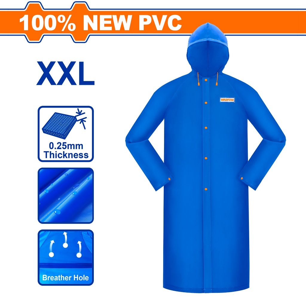 BUILDMATE Wadfow Rain Coat 120cm L | XL | XXL PVC Hooded Reflective ...