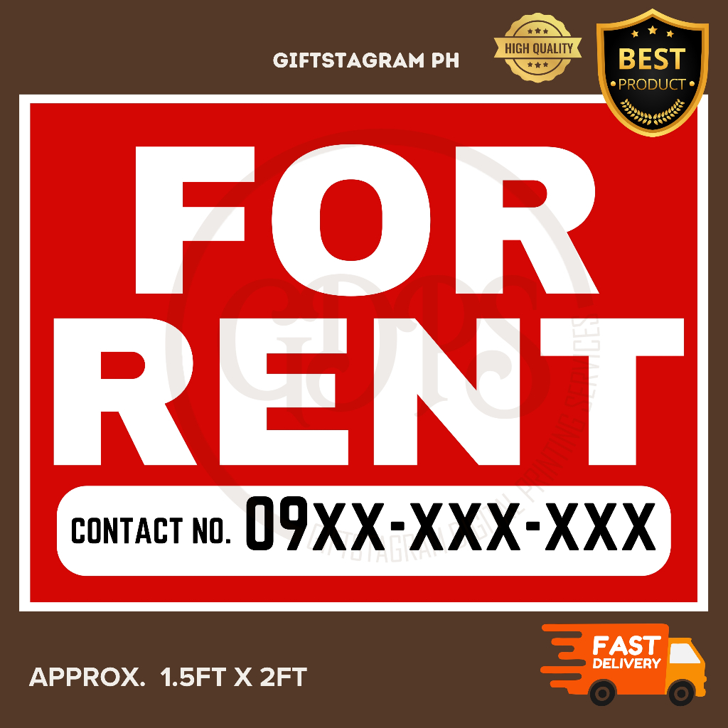 2pcsFor Rent Tarpaulin Signage | FOR RENT Signage | 1.5ft x 2ft ...