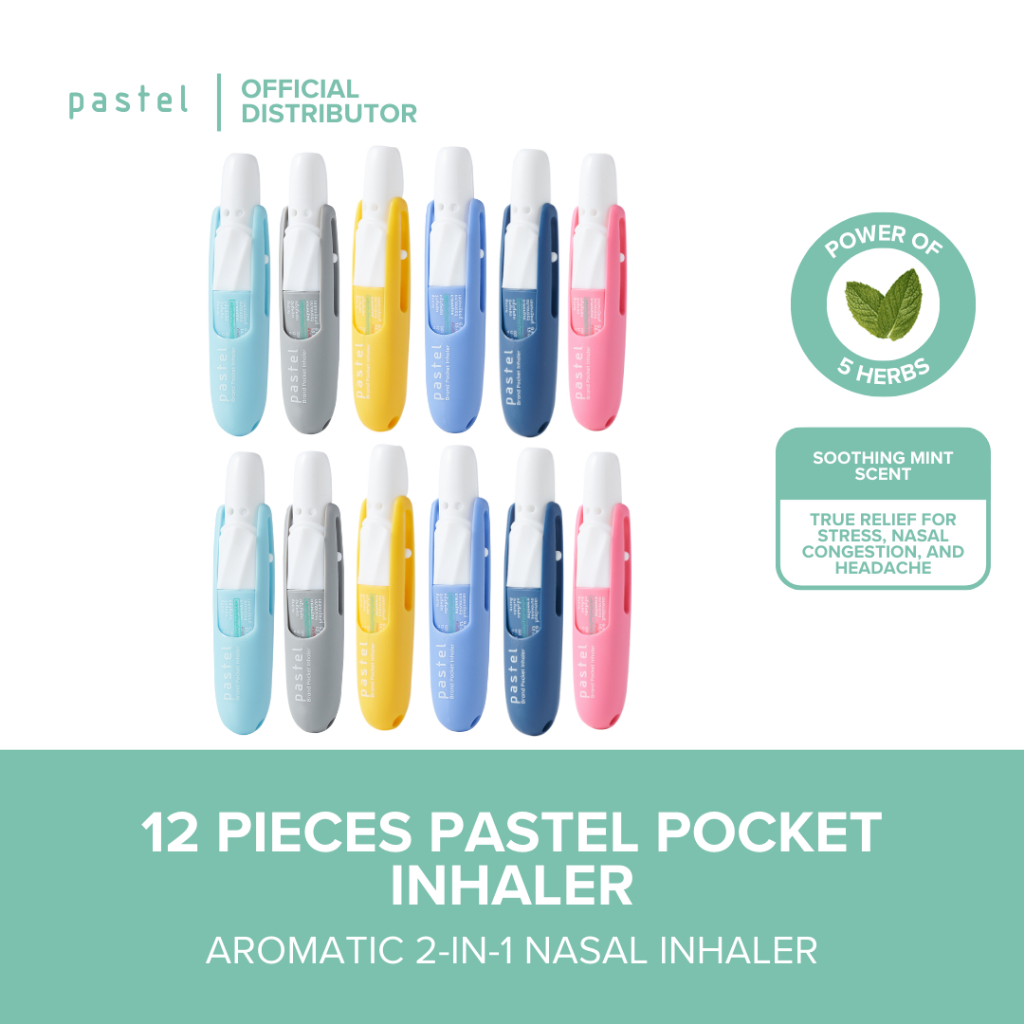 Pastel Pocket Inhaler x12 (1.5ml each) [Menthol, Dizziness, Headache ...