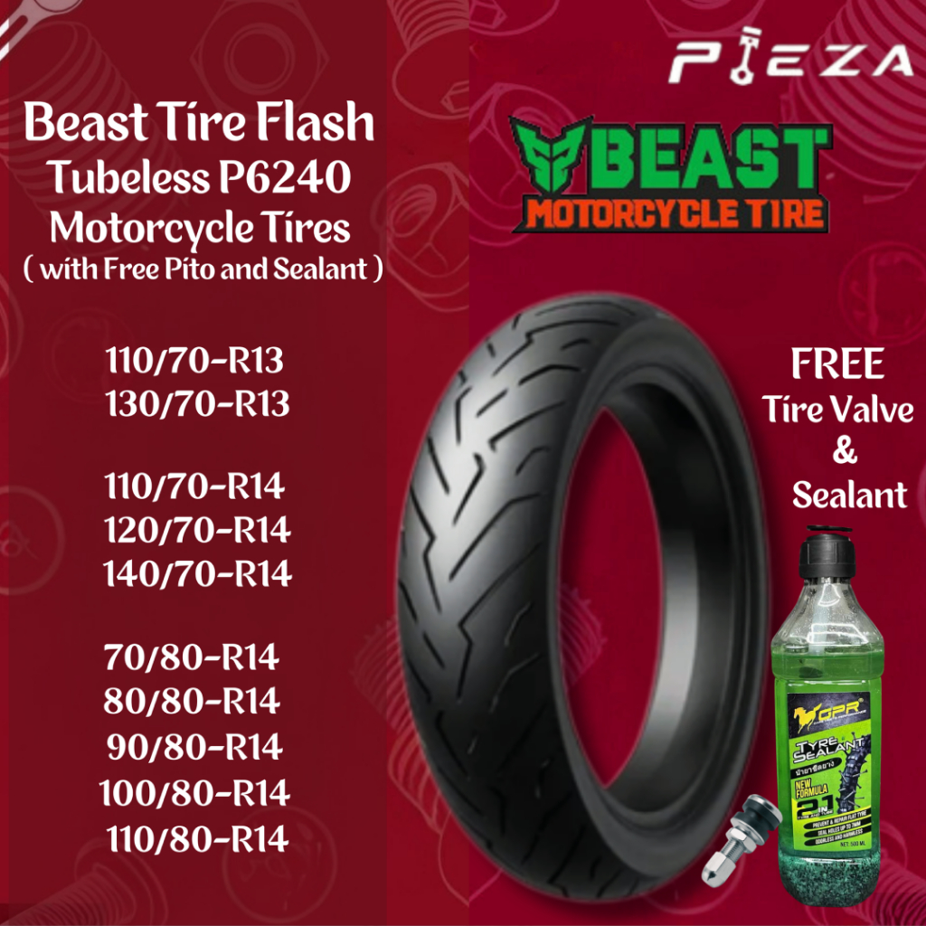Beast Tire Flash Tubeless P6240 Motorcycle Tires ( with Pito and ...