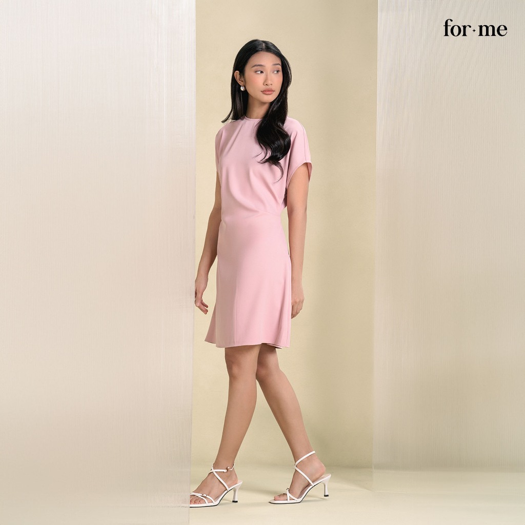 ForMe Extended Sleeve Dress with Side Pleating Detail For Women (White ...