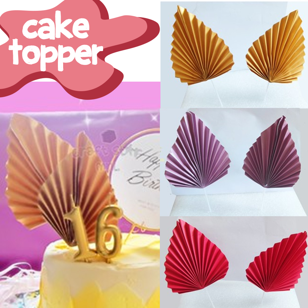 2 pcs Fan Topper for Cake Multiple Colors Red Gold Purple Cake Topper ...
