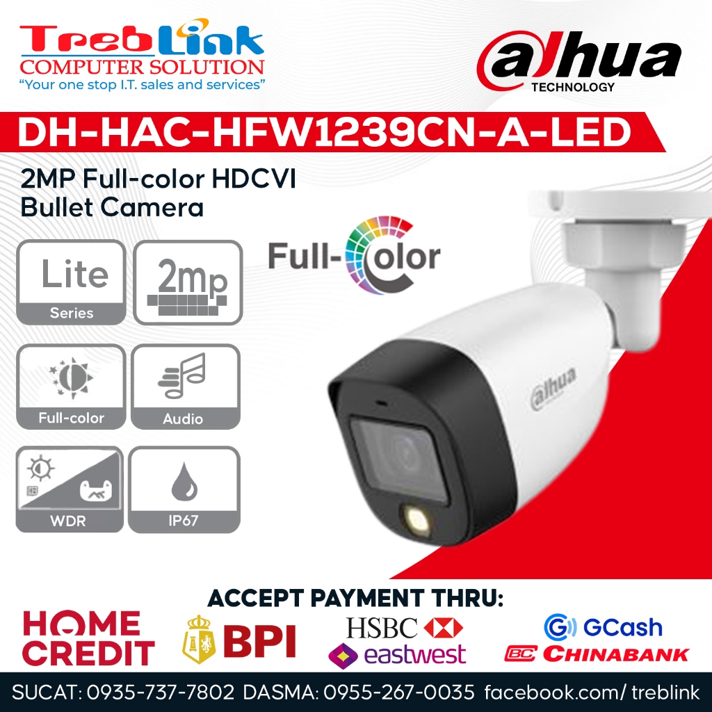 CCTV with Microphone Bullet Camera Dahua 2mp Full-color HDCVI (DH-HAC-HFW1239CN-A-LED) | Shopee ...