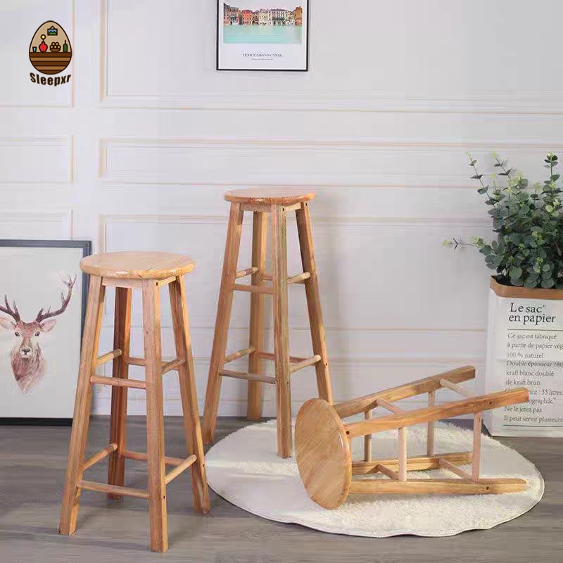 Nordic Solid Wood Bar Stool Chair Leisure Round Dining Chair Front Desk ...