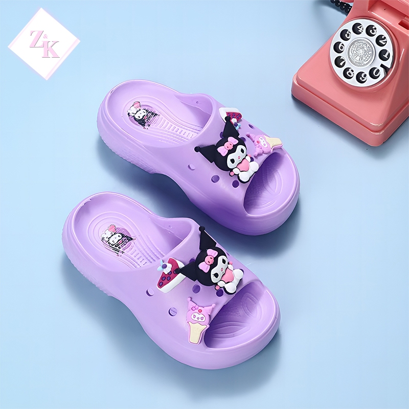 KUROMI Crocs For Kids Summer Girls Soft Rubber Sandals Anti-Slip Wear ...