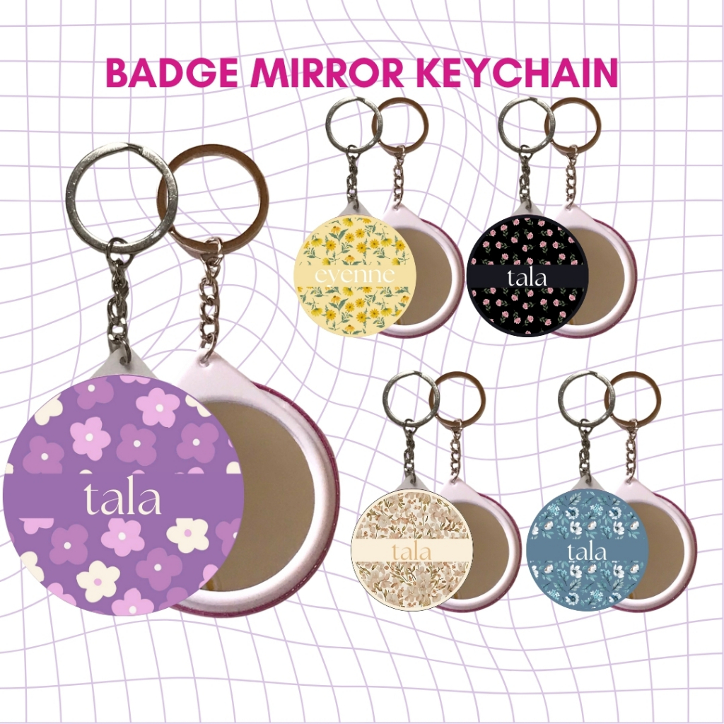Personalized Mirror Keychain Floral Badge Souvenir Anik Anik with Name ...