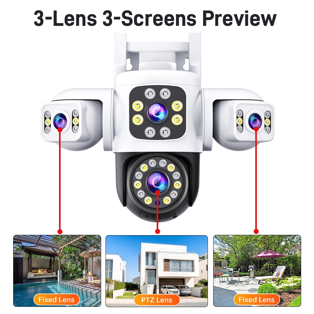 YOOSEE Three lens CCTV Camera 6MP Outdoor Waterproof Bidirectional Audio Non Night Vision CCTV ...