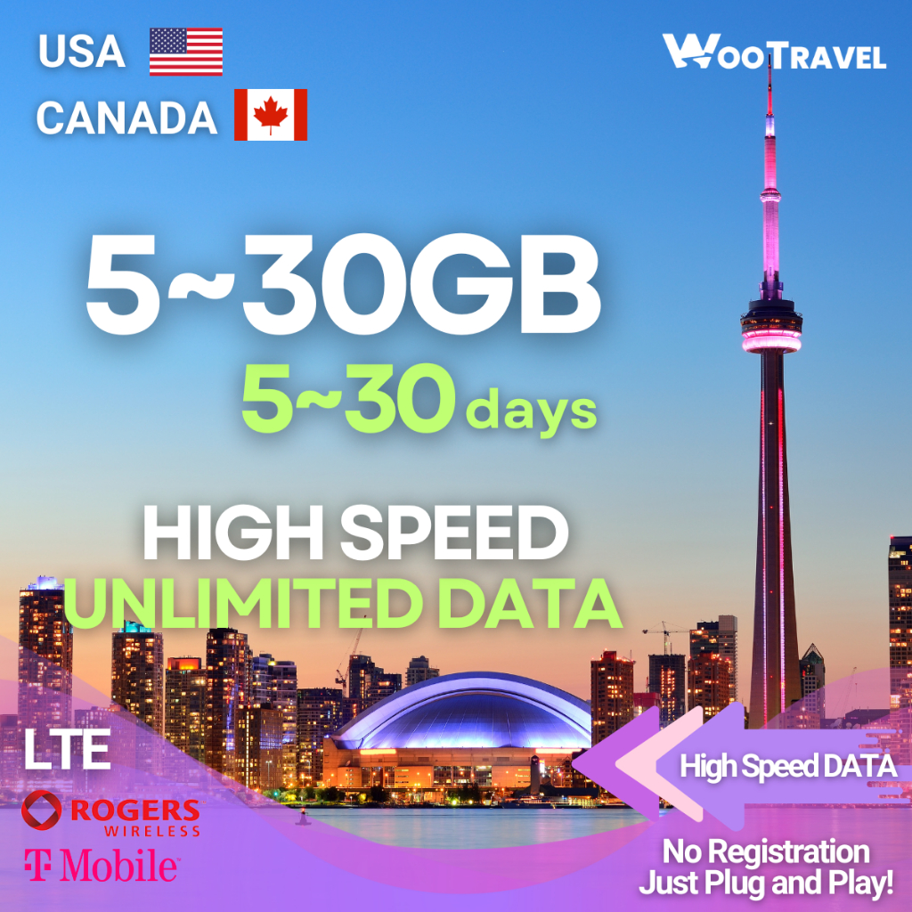 USA CANADA Travel Sim Card 5~30DAYS【5~30GB HIGH SPEED】4G/5G Data Unlimited High speed Data Sim ...