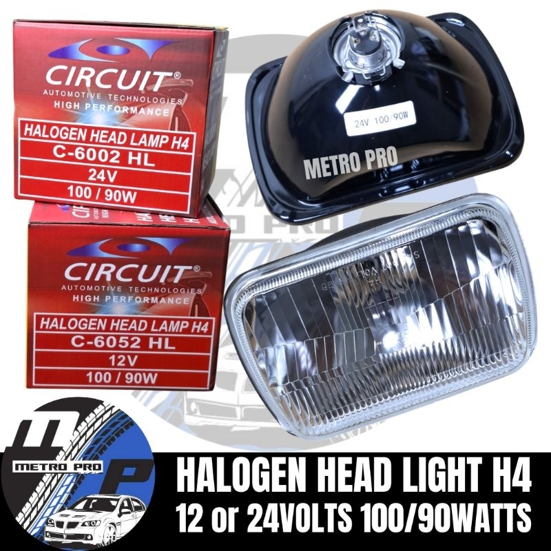 CIRCUIT Halogen Head Light H4 Square(C-6052/6002)12Volts or 24Volts 100 ...