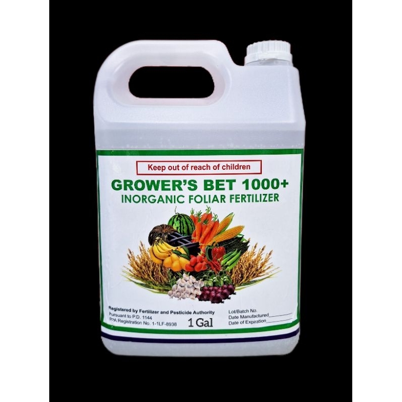 Growers Bet 1000+ Inorganic Foliar Fertilizer - 1 Gallon | Shopee ...