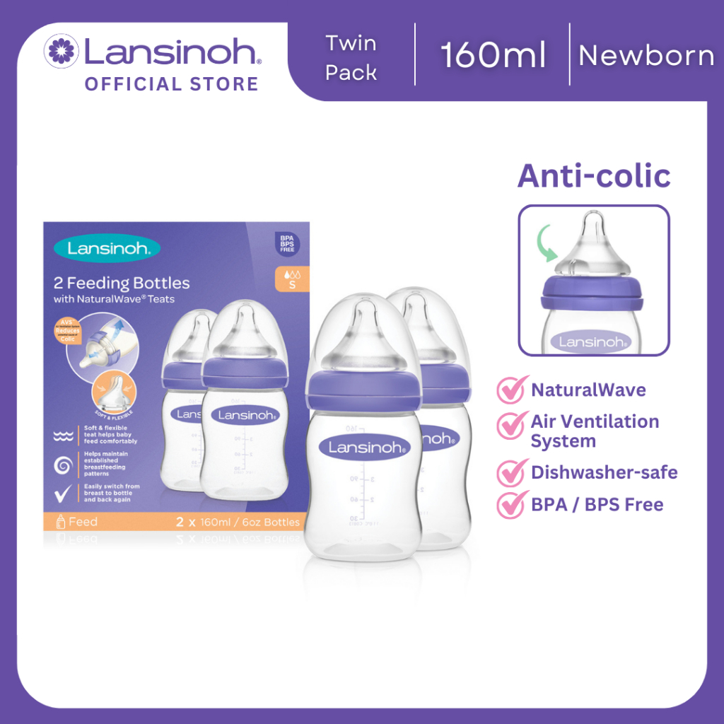 Lansinoh Anti-Colic Baby Bottles for Breastfeeding Babies w ...