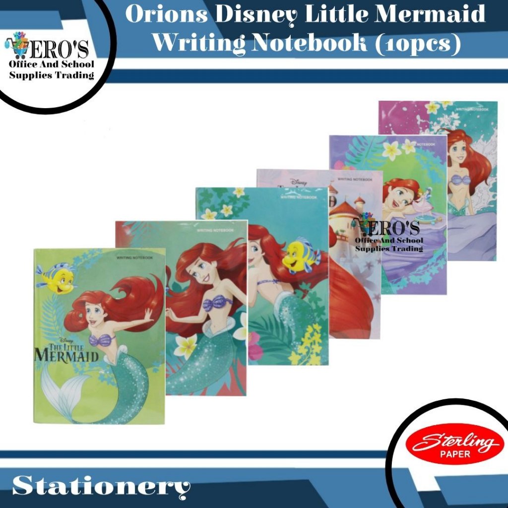 ORIONS Little Mermaid WRITING NOTEBOOK w/ Plastic Cover - 80 leaves (10 ...