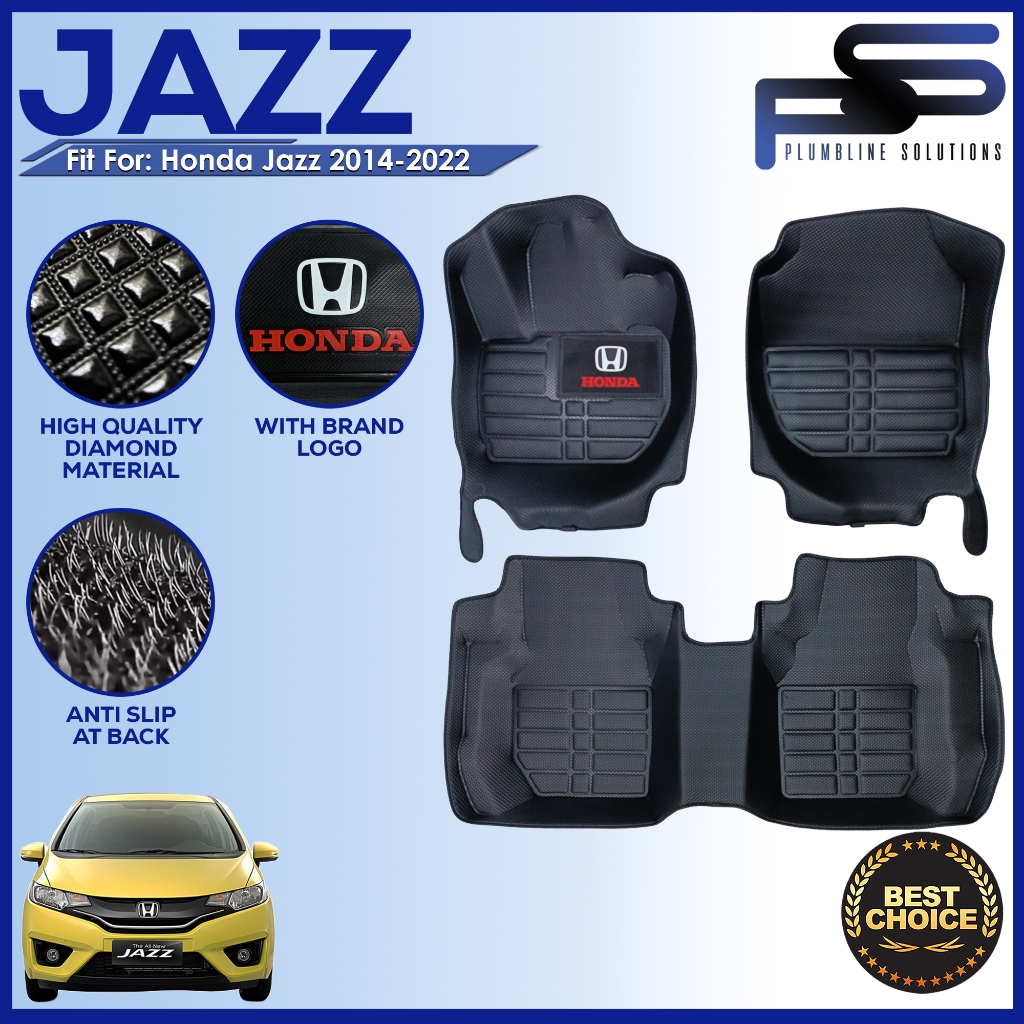 5D Diamond BlackSurface Deep Dish Matting for Honda Jazz GK 2014 - 2022 ...