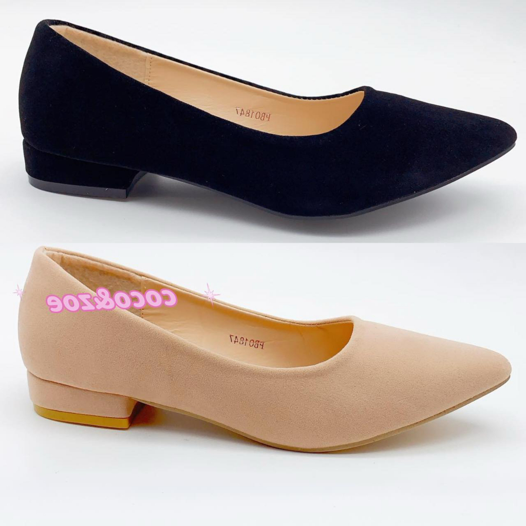 Women Pointed Toe Chunky Low Heel Shoes Black School Work Shoes ...