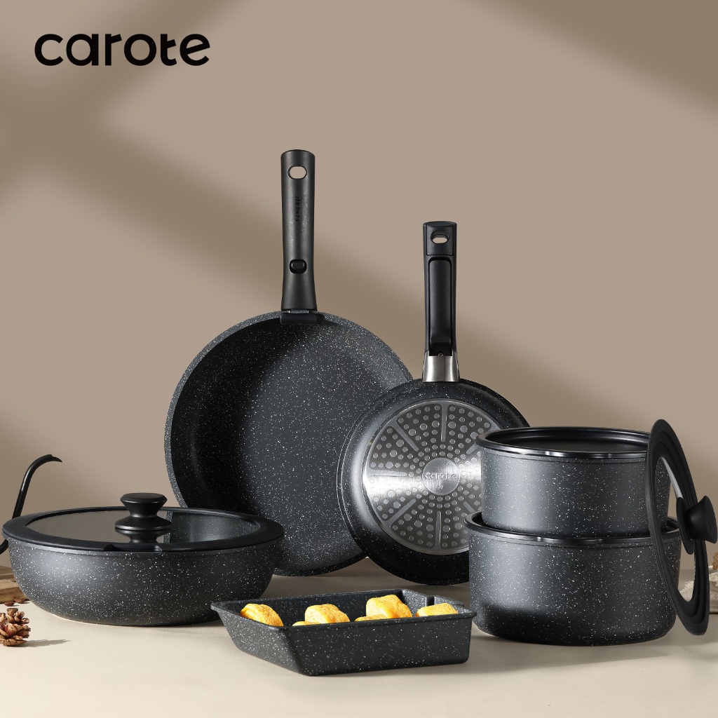 CAROTE Detachable Cookware Set 7/12 Pcs Marble-Coated Non-Stick PFOA ...