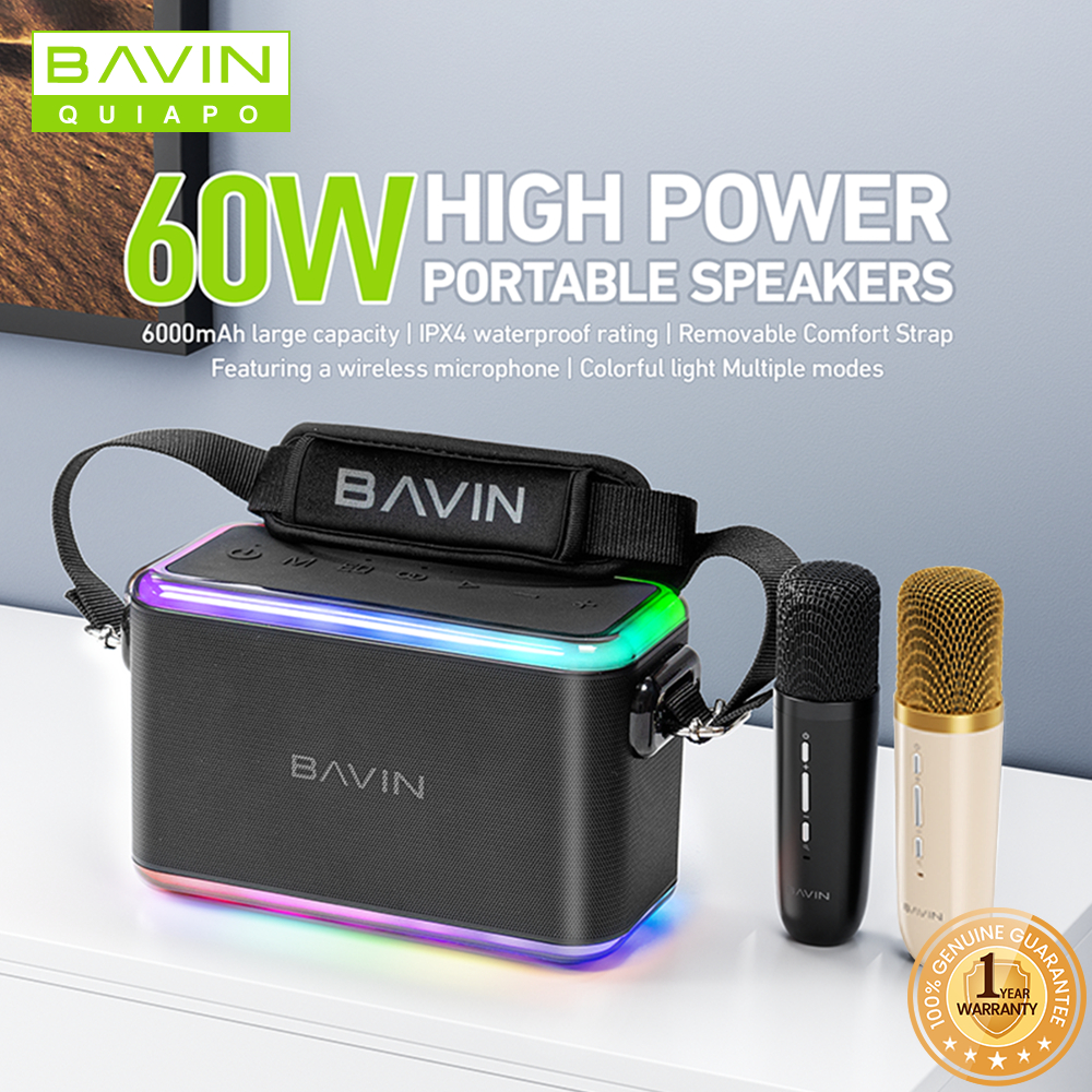 BAVIN BM27 Outdoor Bluetooth Portable Speaker Karaoke Machine w/ RGB ...