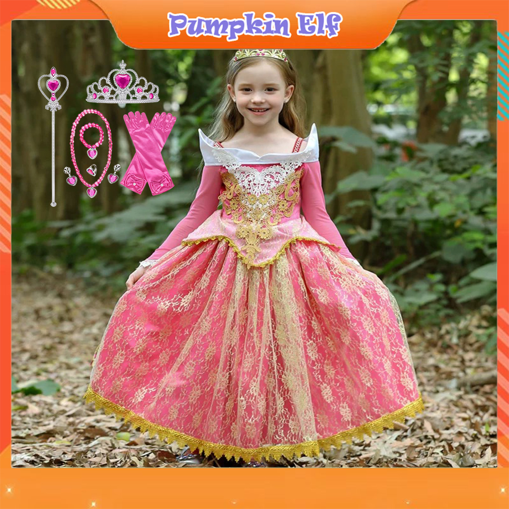 Girls Sleeping Beauty Aurora Princess Dress Off Shoulder Fancy Party ...