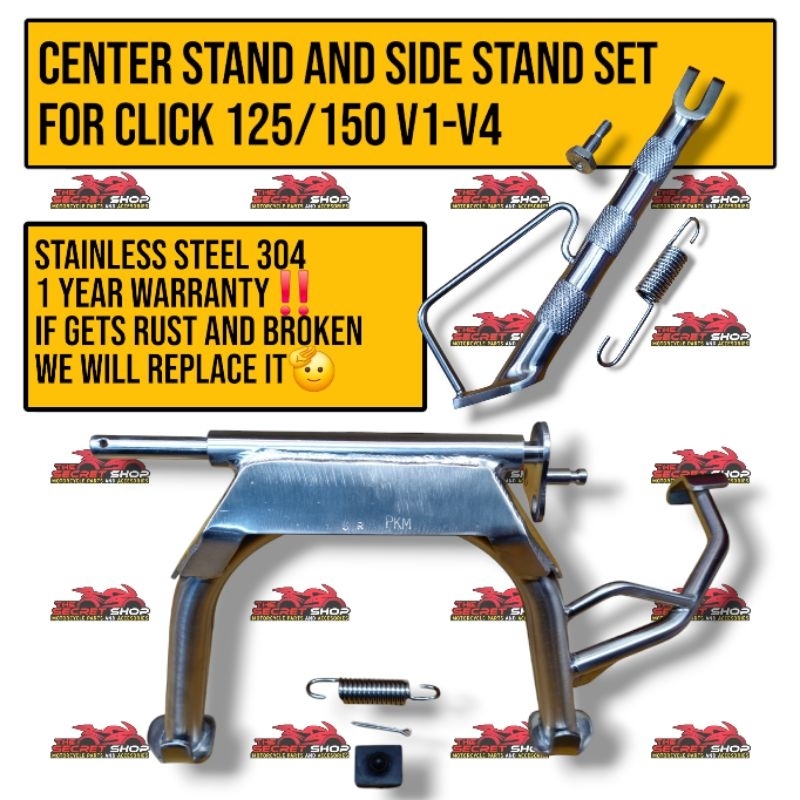 CNC CENTER STAND AND SIDE STAND FOR CLICK 125/150 V1 V2 V3 V4 Stainles ...