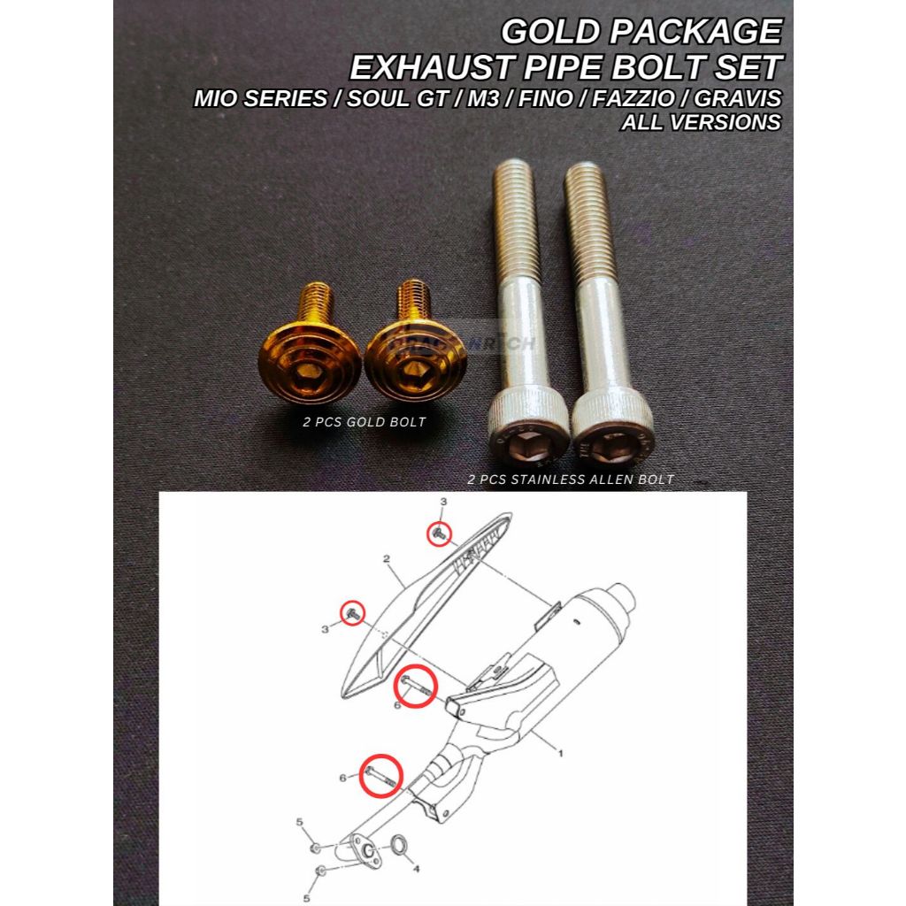 MIO M3 GT Exhaust Pipe Bolt Set Stainless Steel Allen HENG Bolts YAMAHA ...