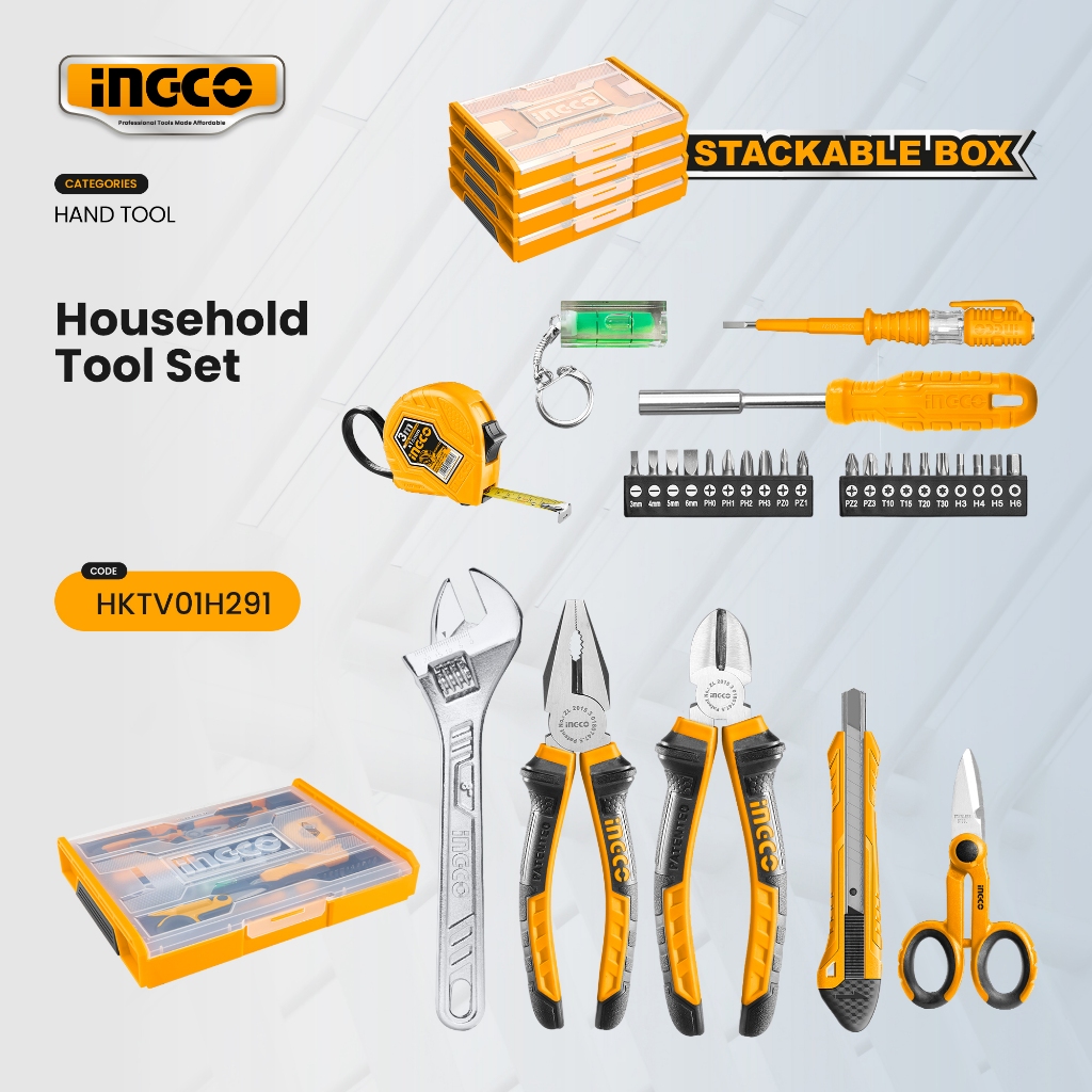 Ingco Hktv01h291 29pcs Household Tool Set With Stackable Plastic Box ...