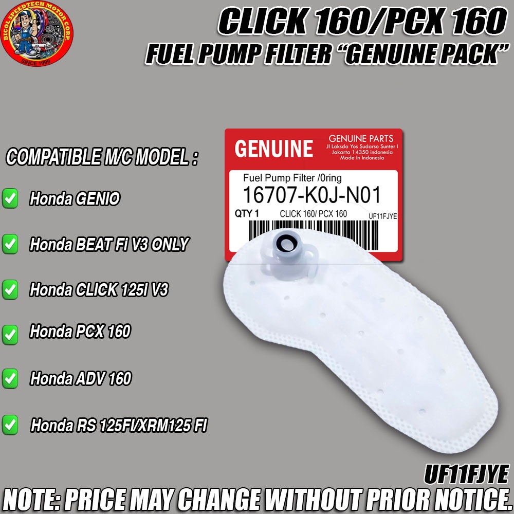 CLICK 160/PCX 160 FUEL PUMP FILTER "GEN. PACK" (UF11FJYE) | Shopee ...