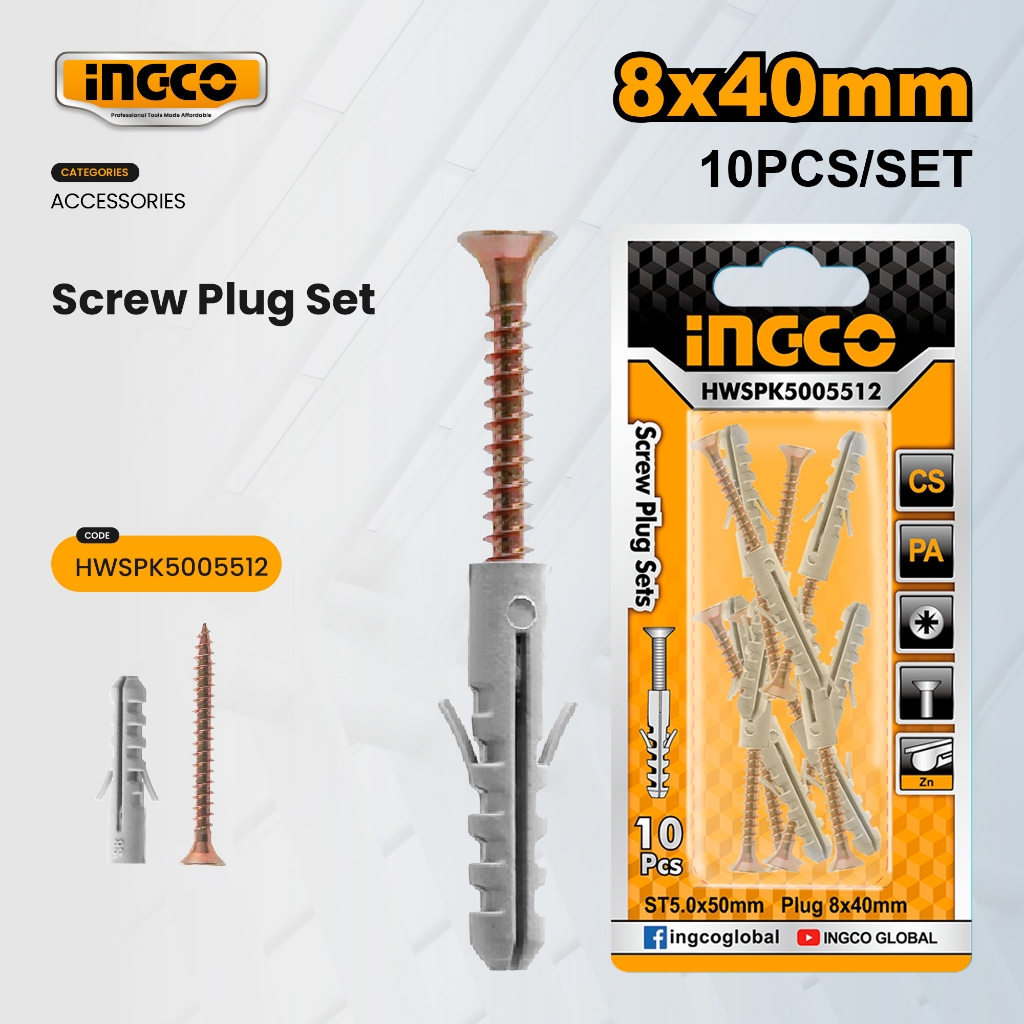 INGCO Tox Wall Screw Plug Sets with Stopper for Concrete ST5.0x50mm ...