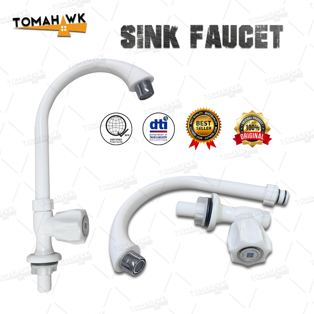 TOMAHAWK PVC GOOSE NECK WALL MOUNT KITCHEN FAUCET (PLASTIC ABS) WHITE ...