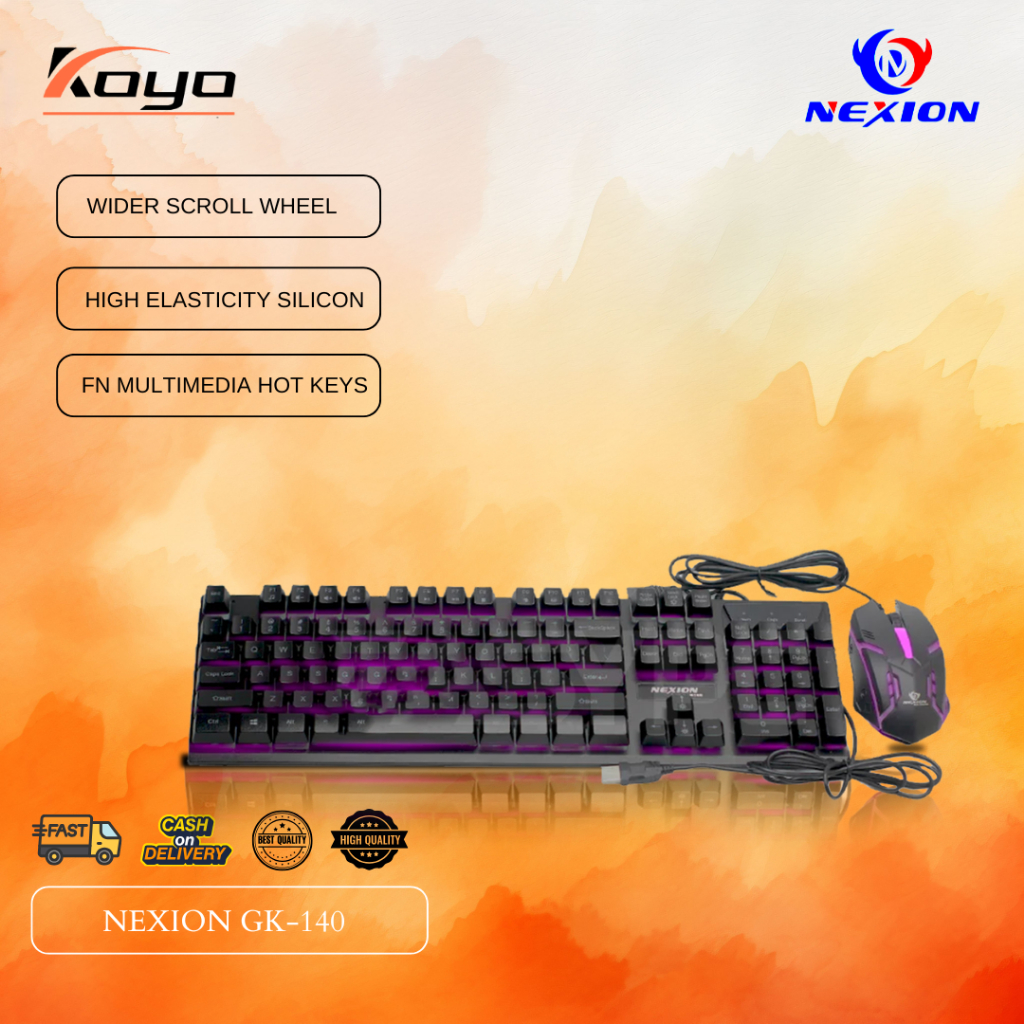 Nexion GK-140 Gaming Keyboard and Mouse RGB Combo USB ( plug and play ...