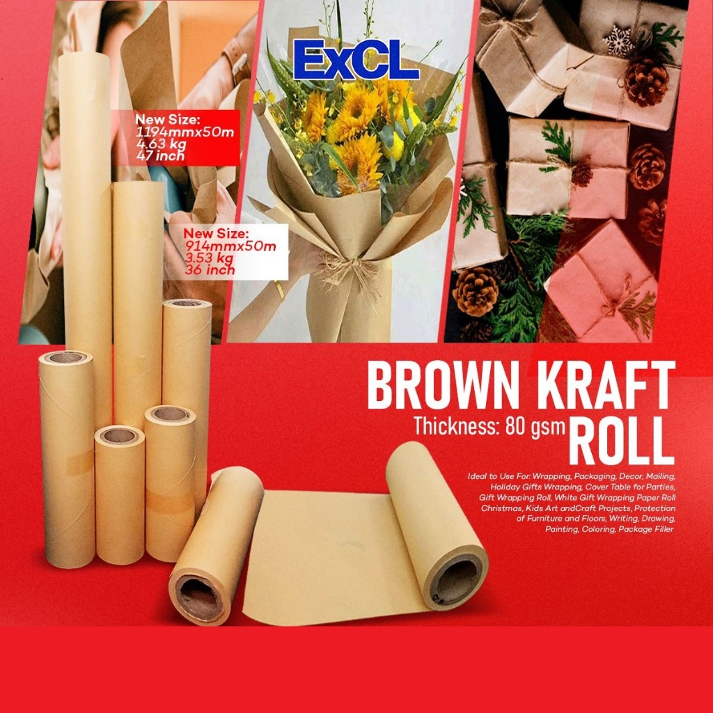 ExCL -BROWN KRAFT PAPER ROLL - 50m & 100m (80gsm) | Shopee Philippines