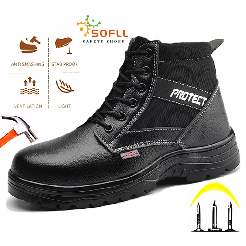 SOFLL High top safety boots men leather safety shoes steel toe shoes ...