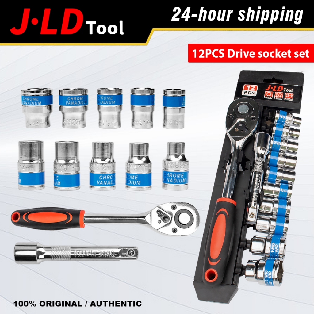 JLD 12PCS Socket Wrench Set Heavy Duty 4MM-13MM Utility Box Repair 1/4 ...