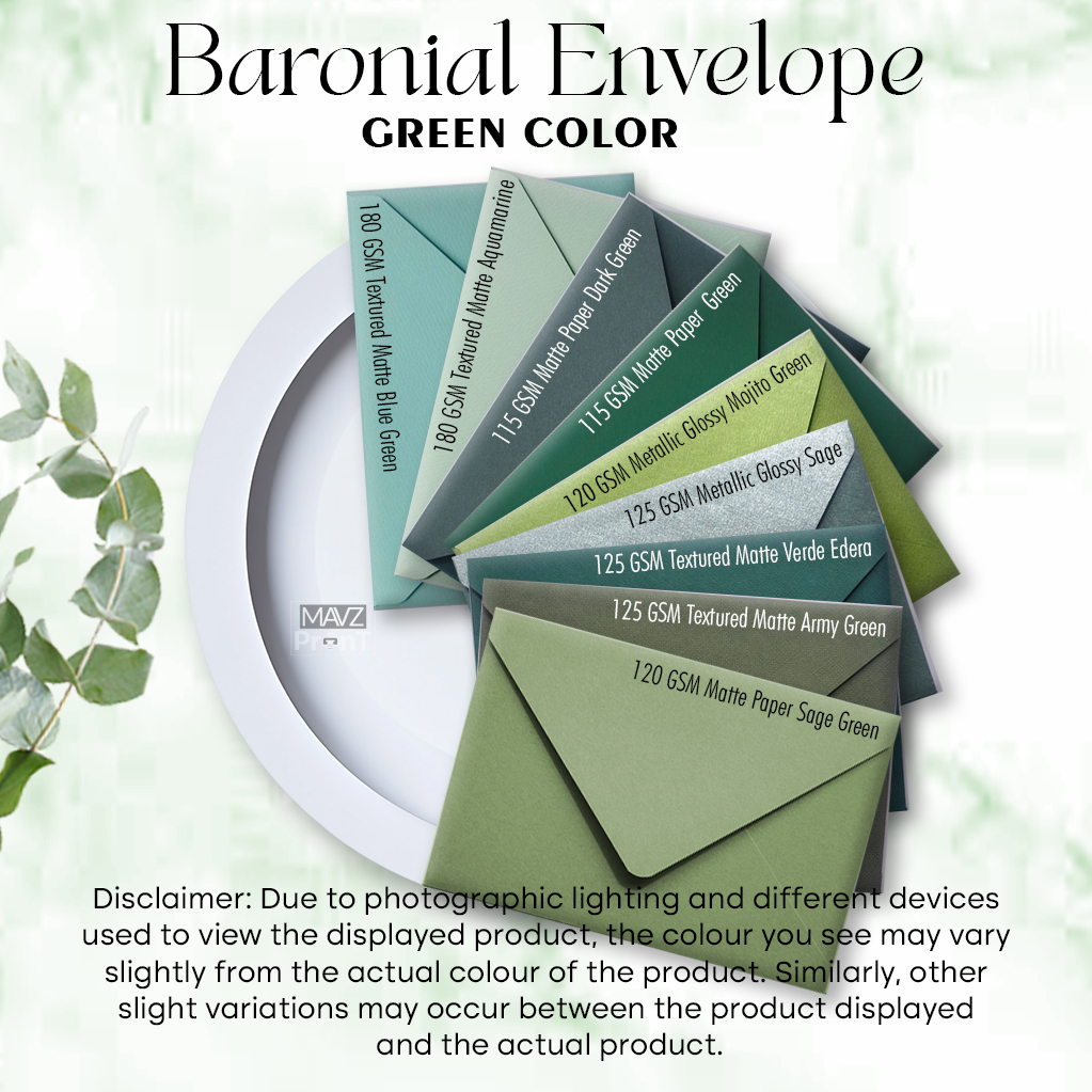 5R(5x7in) 4R(4x6in) Shades of Green Envelope for Wedding Baptismal ...