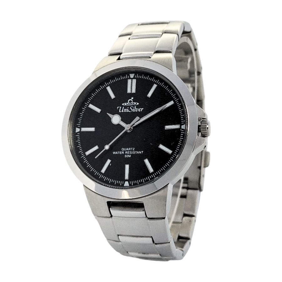 UniSilver TIME Men's Silver / Black Analog Stainless steel watch KW4860 ...
