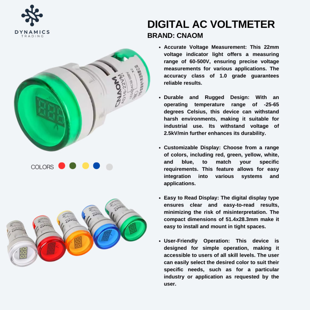 Digital Display AC Voltmeter Round AC Voltmeter 22MM 60V-500V CNAOM ...