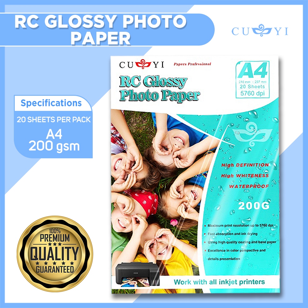 CUYI RC Glossy Photo Paper 200gsm A4 Size No Back Print Photo Paper ...
