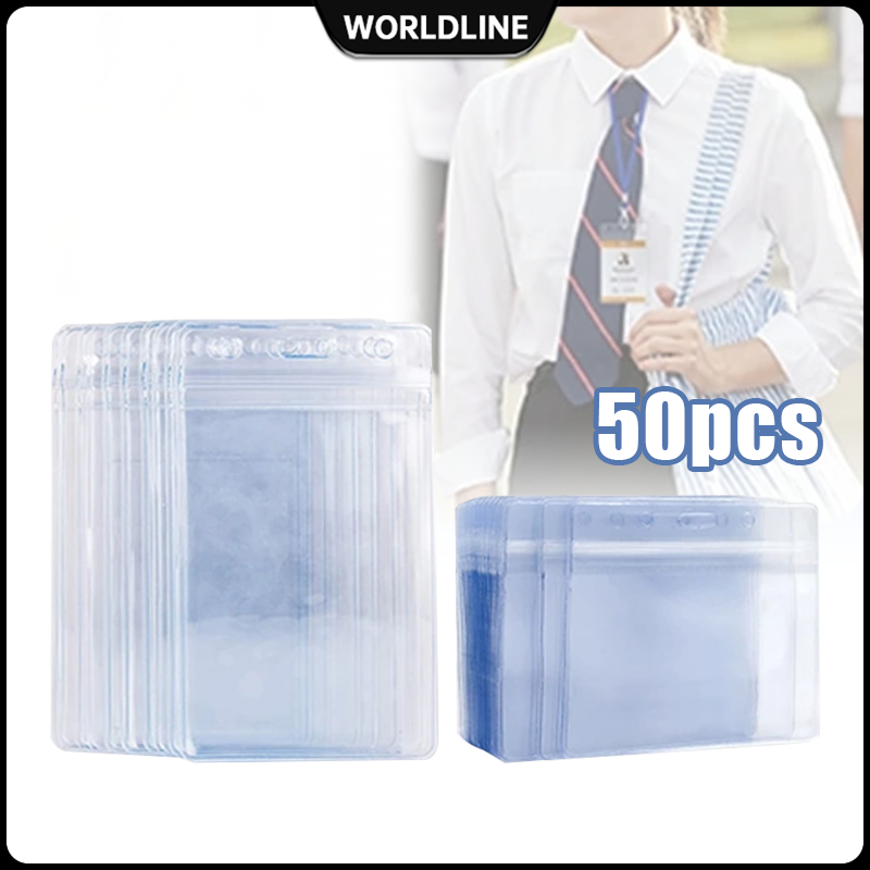 50pcs Plastic ID Holder Transparent Zip Lock Case ID Protector ...