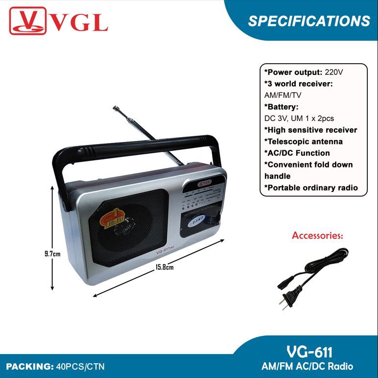 VGL AC/ DC PORTABLE RADIO/ Battery Operated or Electricity Operated ...