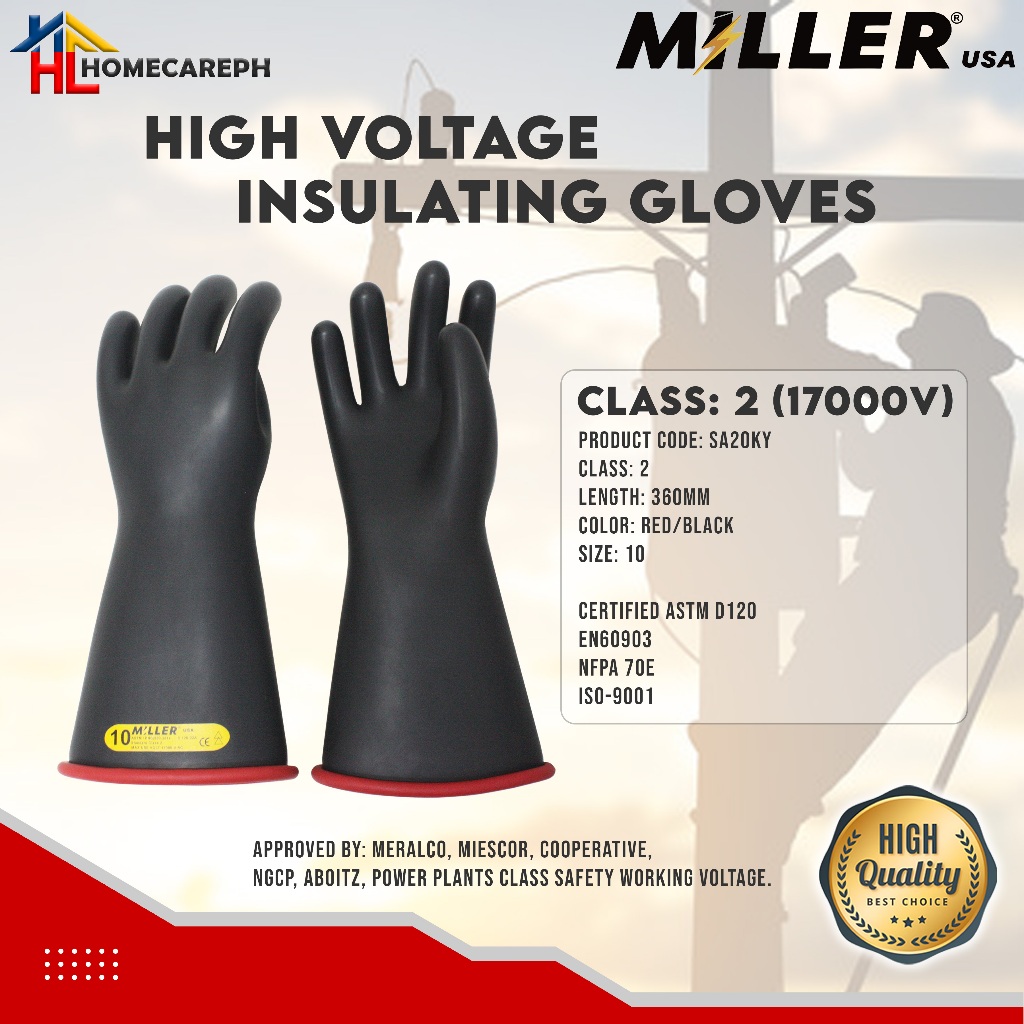 Miller High Voltage Insulating Gloves Class 2 (17000V) | Shopee Philippines