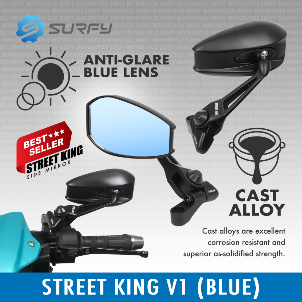 Street King Side Mirror V1 Fully Cast Alloy Adjustable Blue Lens 14*8cm ...